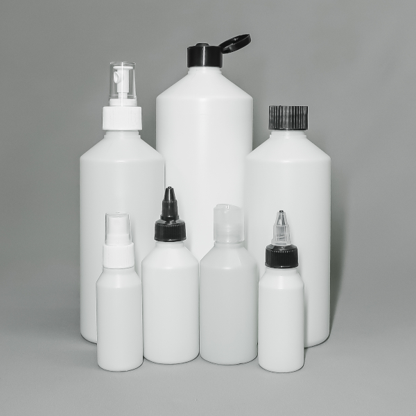 Recycled HDPE plastic 'Swipe' bottles (PCR) 50ml - 1 Litre