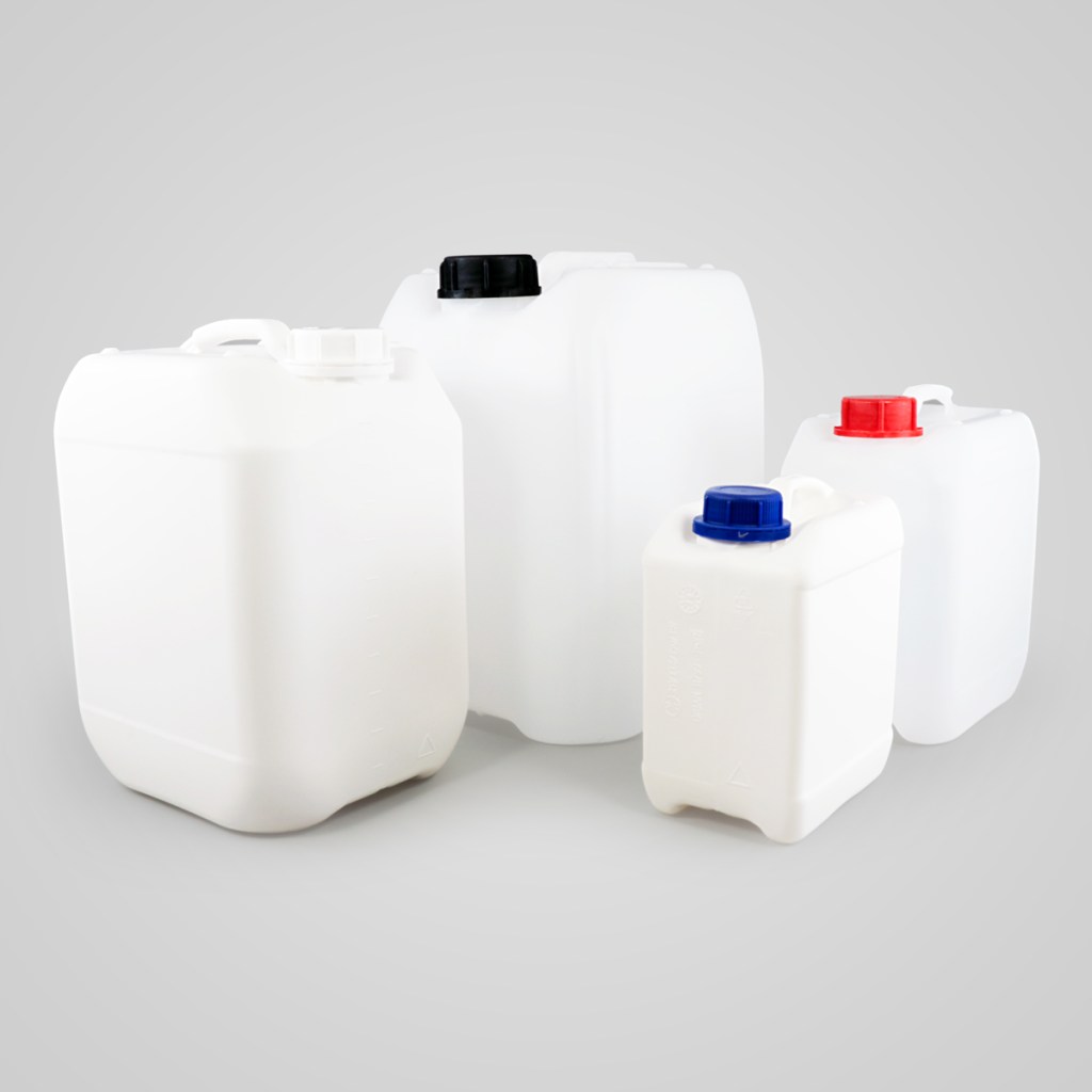 Plastic stackable Jerrycans - 2Ltr to 30Ltr. Available from CJK Packaging.