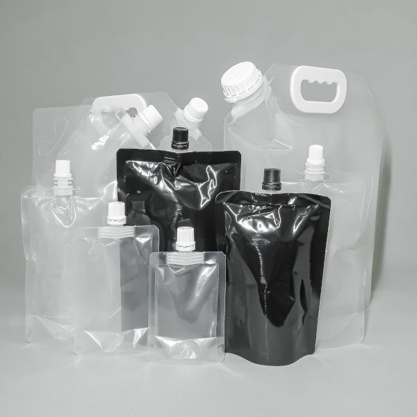 Clear or black plastic stand-up spout pouch